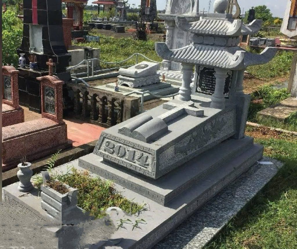 Lăng mộ đá công giáo nguyên khối xám CT120 - Đá Mỹ Nghệ Cát Tiến